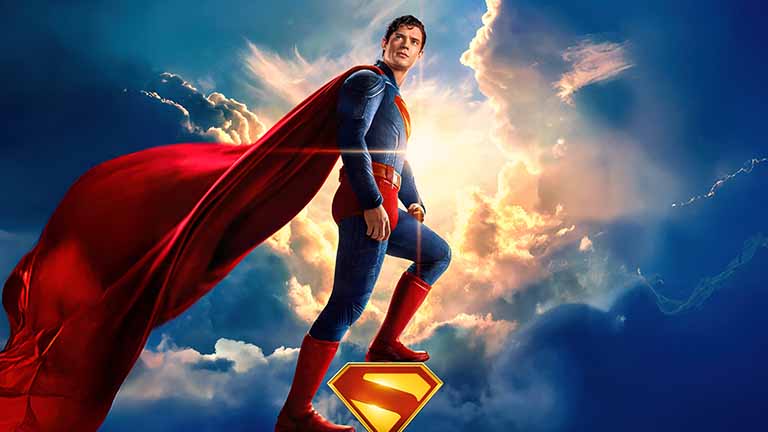 New Superman Movie Actor in Suit Rising into Sky Wallpaper 4k