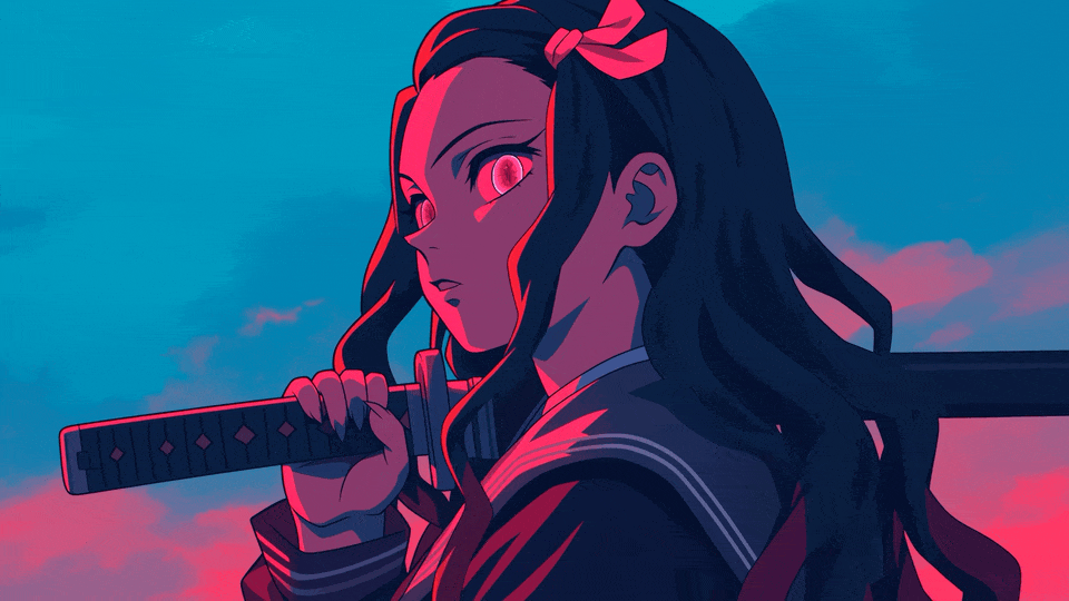 Nezuko Kamado Crisis Glowing Pink Eyes GIF Desktop Wallpaper