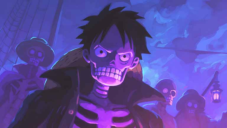 4K Luffy Skeleton Pirate Captain Spooky Glow Desktop Wallpaper