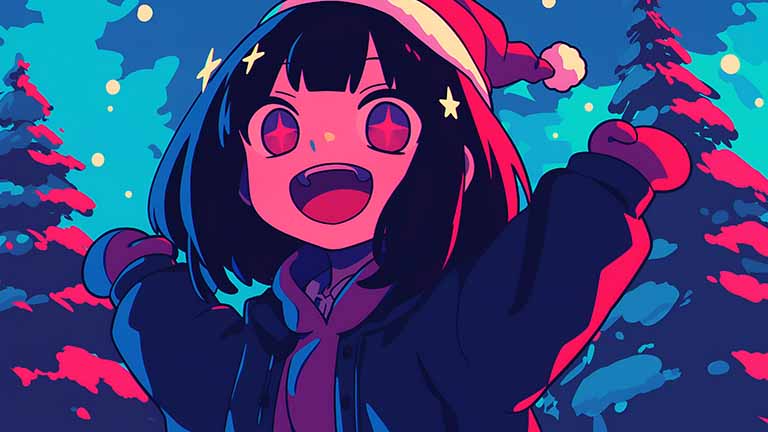 Oshi no Ko Ai Hoshino Chibi Starry Eyes Winter Hat Wallpaper