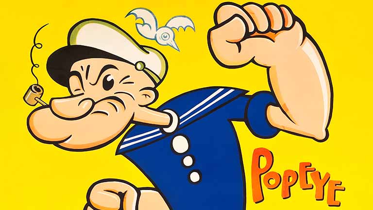 Popeye Flexing Biceps Eating Spinach Desktop Wallpaper