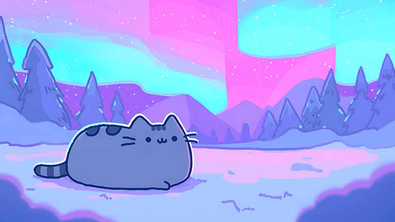 Pusheen Cat Christmas Tree Minimal Winter Desktop Wallpaper