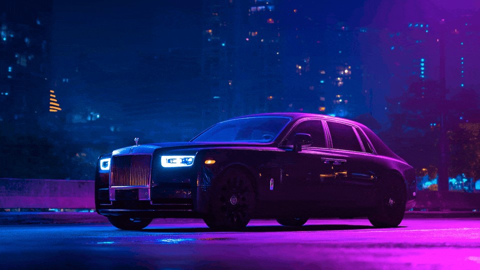 Rolls-Royce Phantom in Synthwave Neon Lights GIF Wallpaper