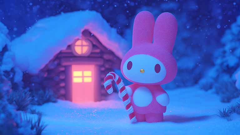 Sanrio My Melody Winter Cabin Candy Cane Fluffy Coat Wallpaper