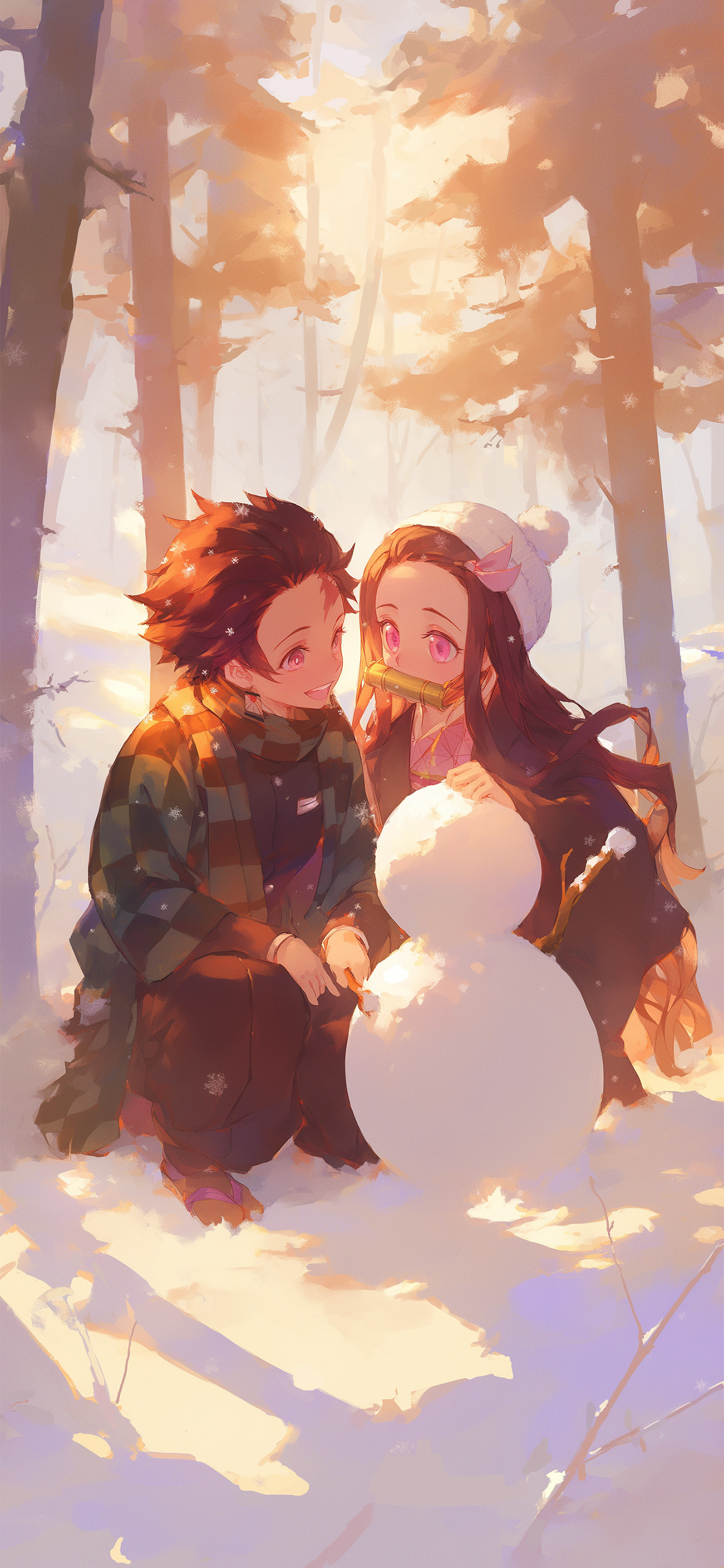Tanjiro & Nezuko Cozy Winter Snowman Wallpapers - Wallpaper HD