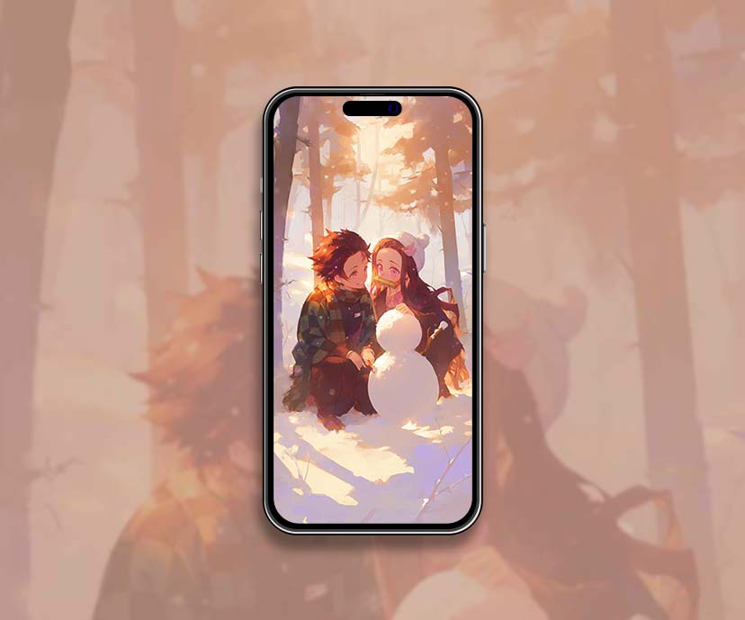 Tanjiro & Nezuko Cozy Winter Snowman Wallpapers - Wallpaper HD