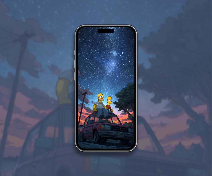 The Simpsons Homer and Bart Starry Night Wallpapers iPhone HD