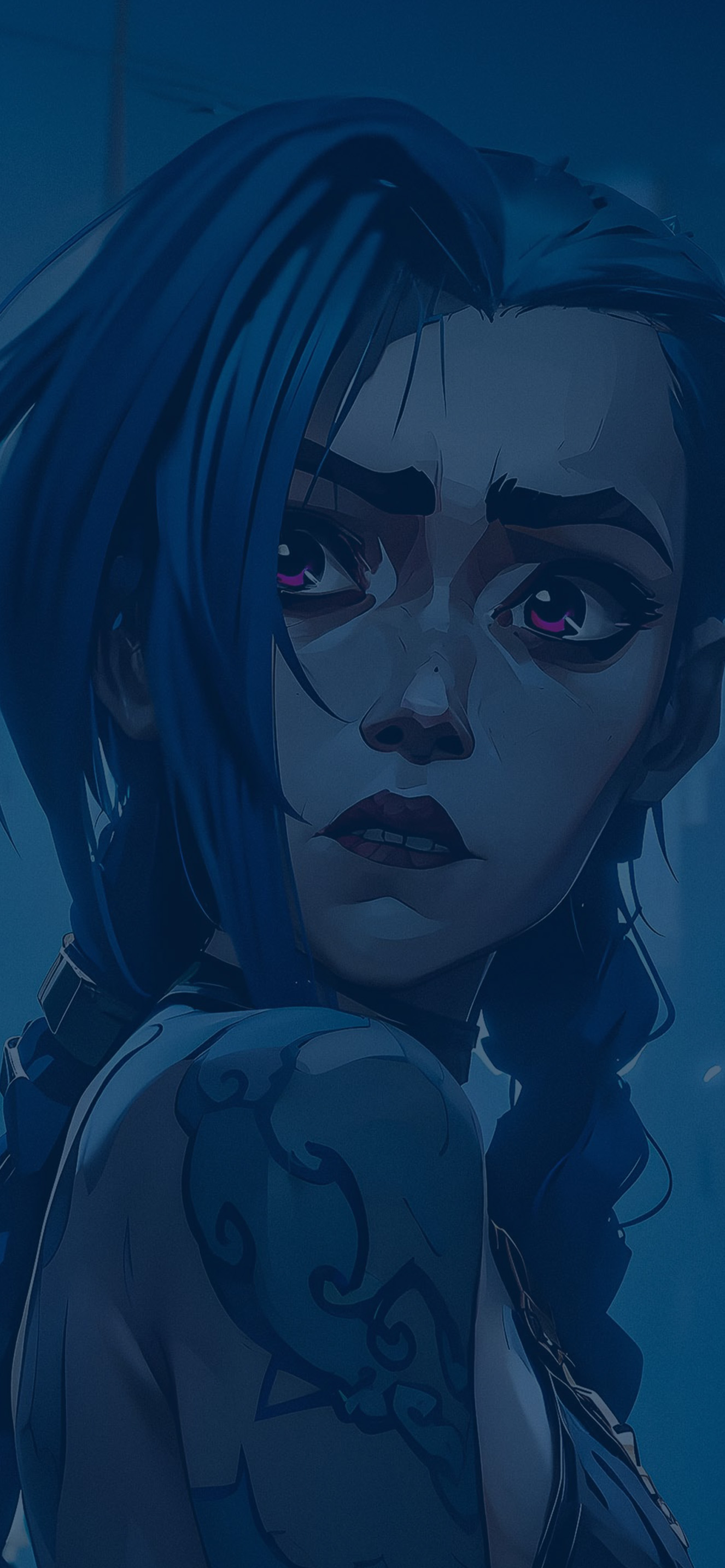 Arcane Jinx Blue Hair Anxious Look Wallpapers - Phone Wallpapers