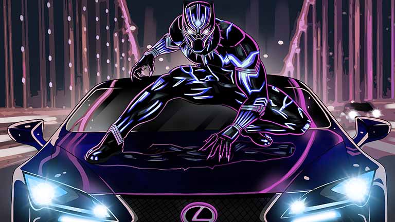 Free Black Panther on Lexus Neon City Desktop Wallpaper 4k