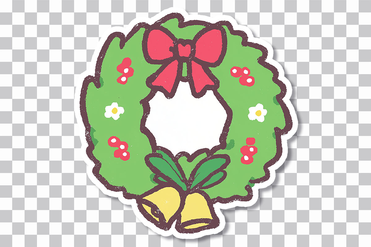Christmas Holiday Wreath Handdrawn Sticker - Kawaii PNG Sticker