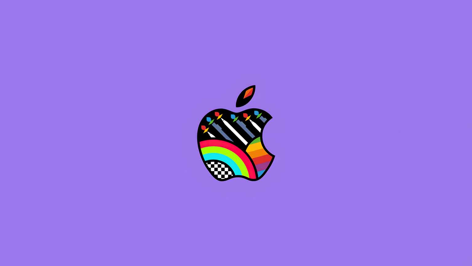 Free Colorful Apple Logo On Purple Desktop Wallpaper 4k