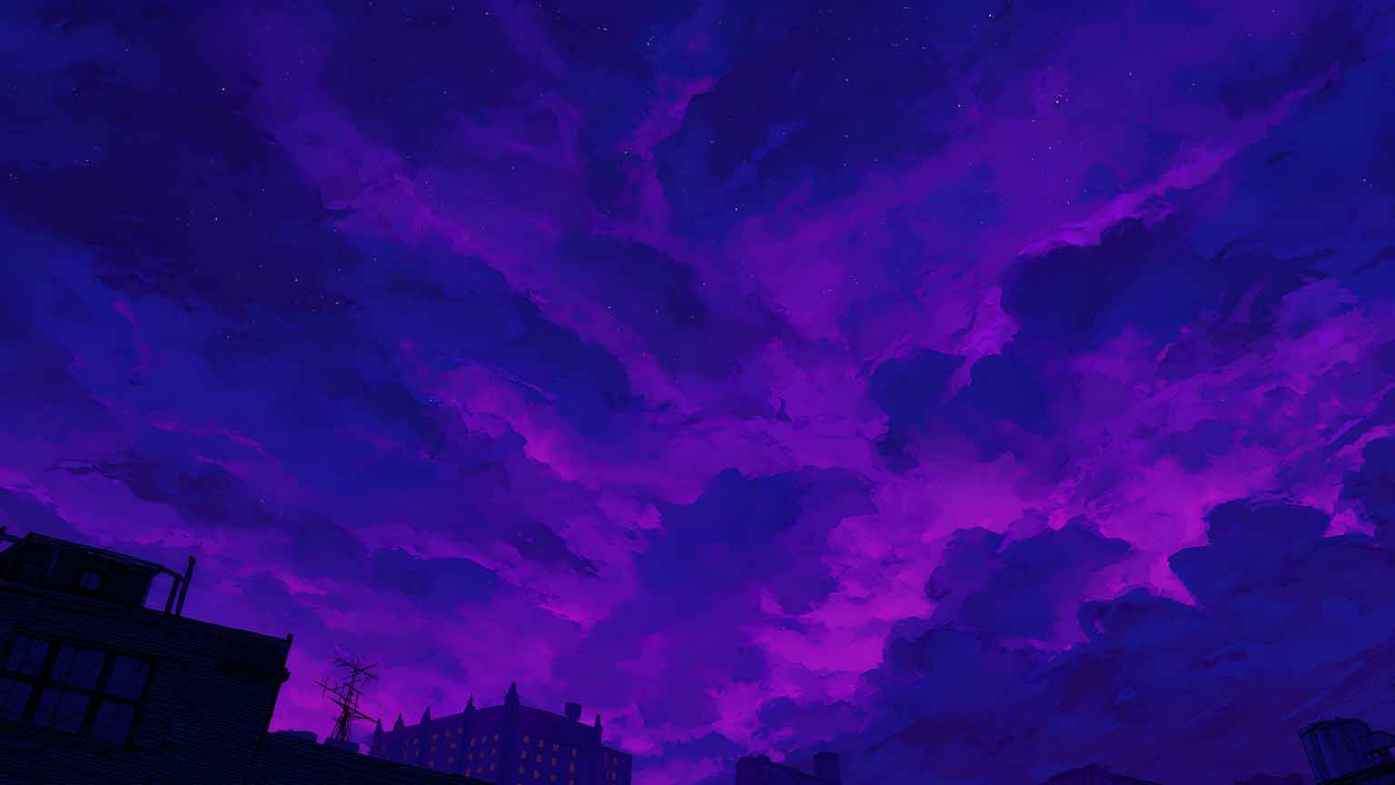 Gotham City Purple Blue Aesthetic Night Sky Desktop Wallpaper