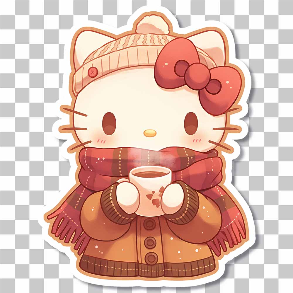 Hello Kitty Cozy Fall Coffee Kawaii Sticker - Sanrio PNG Sticker