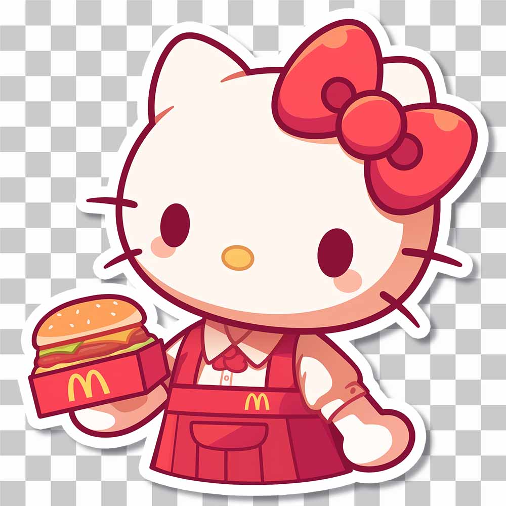 Hello Kitty McDonalds Worker Sticker - Sanrio Mashup Sticker PNG