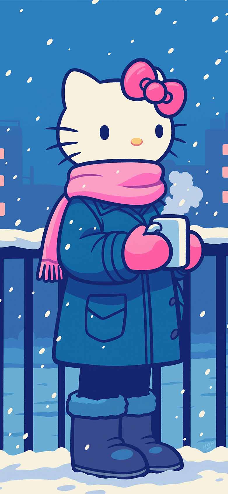 Hello Kitty Winter Coffee Snowy Night Wallpapers - HD Wallpapers