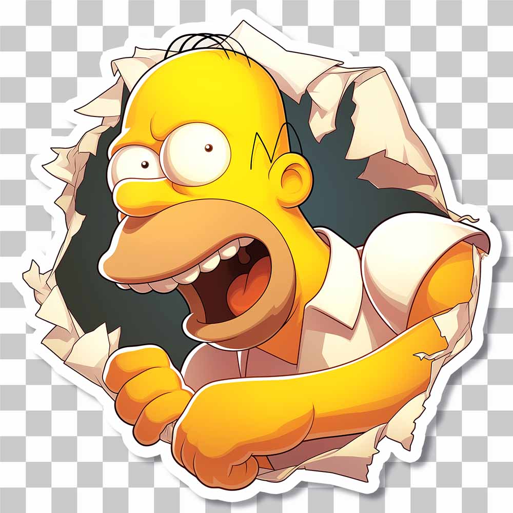 Homer Simpson Breaking Wall Funny Cartoon Sticker - PNG Sticker