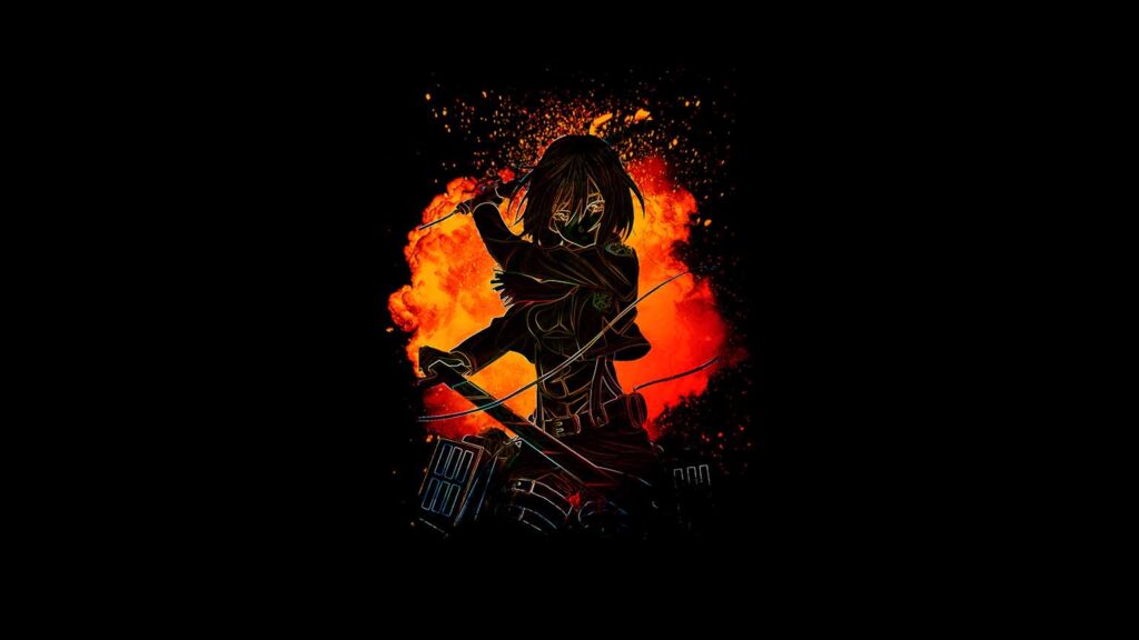 Mikasa Ackerman Burning Red OMG Gear Desktop Wallpaper