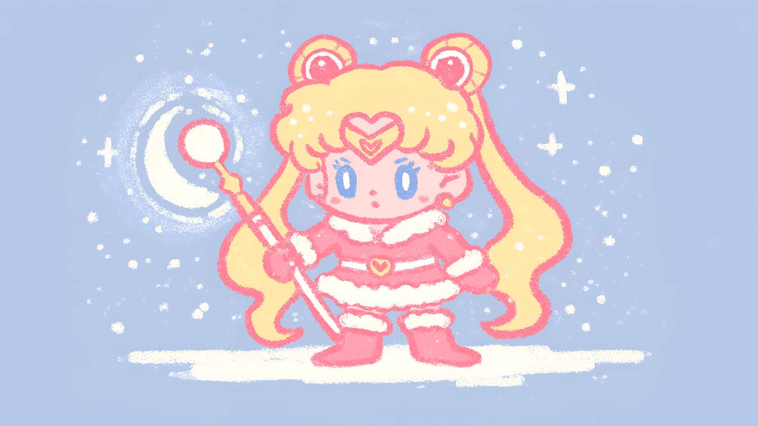 Sailor Moon Usagi Tsukino Winter Chibi Wand Desktop Wallpaper