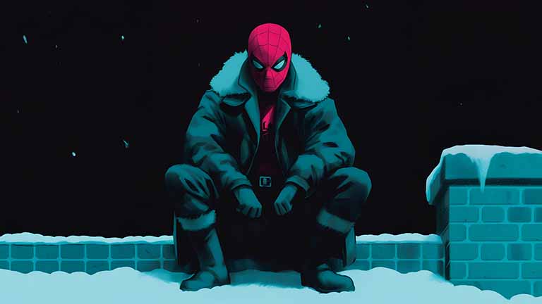 Free Santa Themed Spidey Winter Crouch Desktop Wallpaper 4k