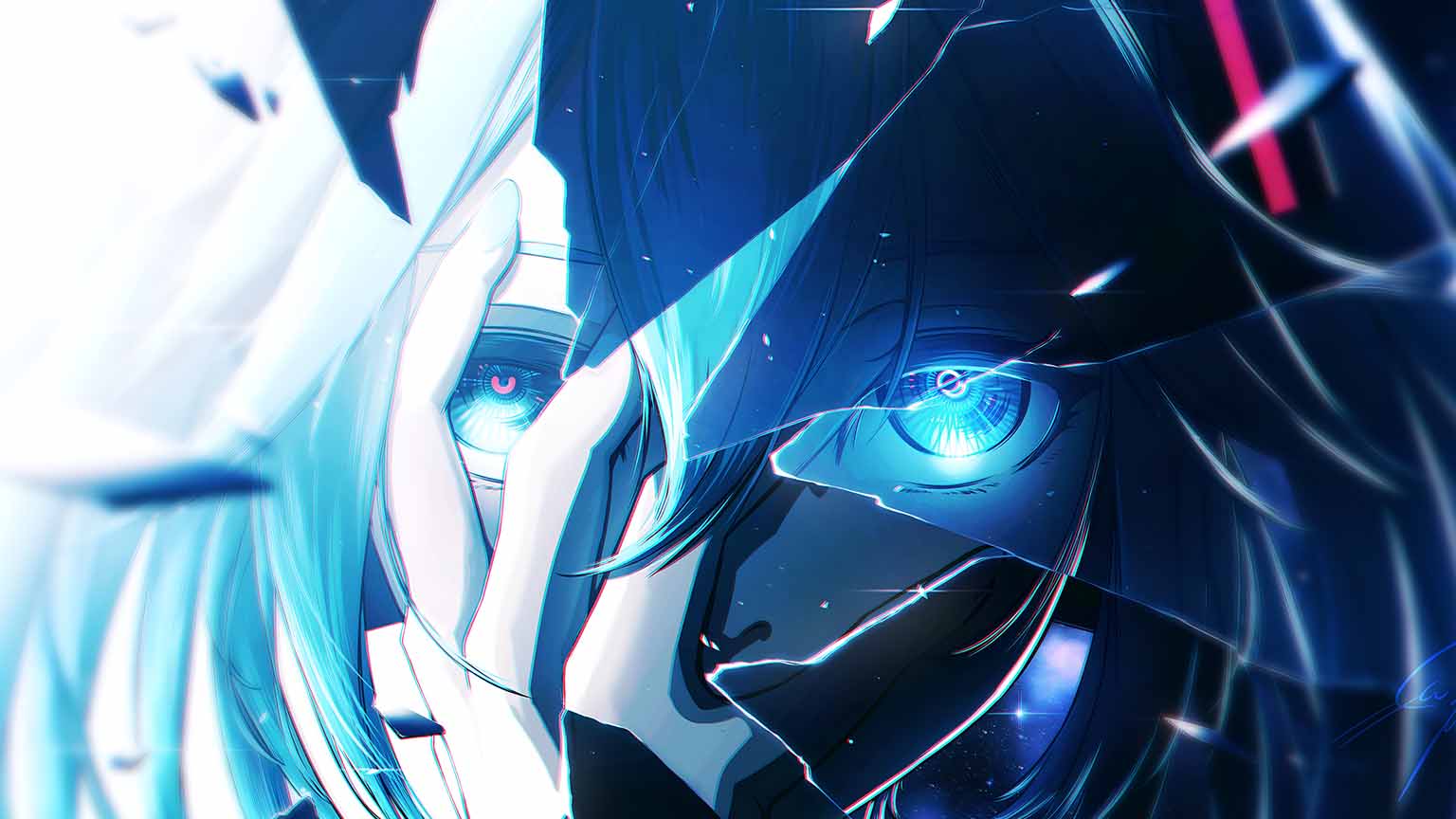 Vocaloid Hatsune Miku Shattered Glass Neon Eyes Wallpaper 4k