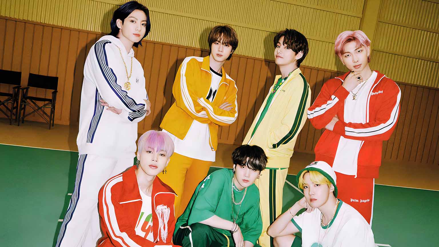 BTS Kpop Group Colorful Sportswear Desktop Wallpaper
