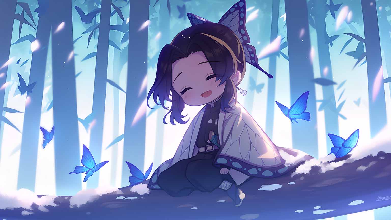 Free Chibi Shinobu Snowy Branch 4K Desktop Wallpaper