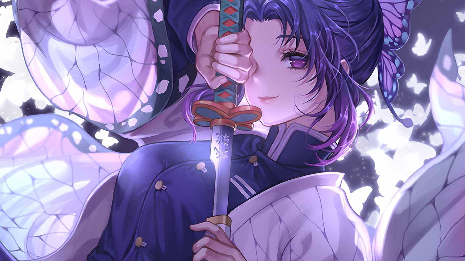 Demon Slayer Shinobu Kocho Purple Eyes Desktop Wallpaper