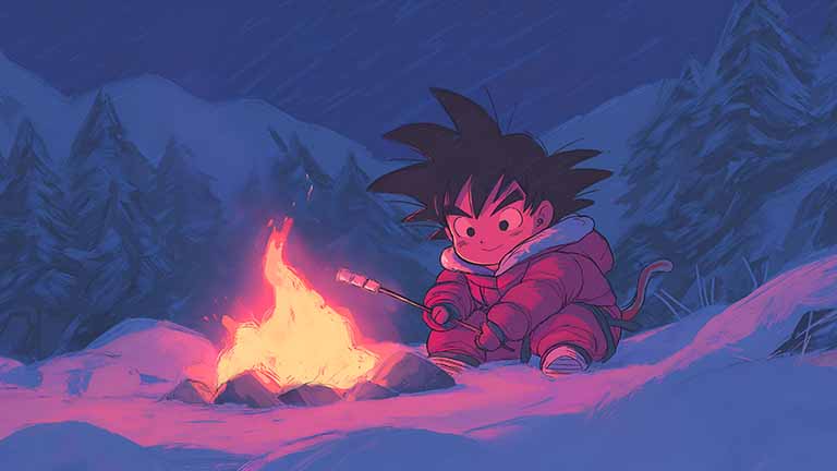 Free Dragon Ball Goku Warm Winter Fire Desktop Wallpaper