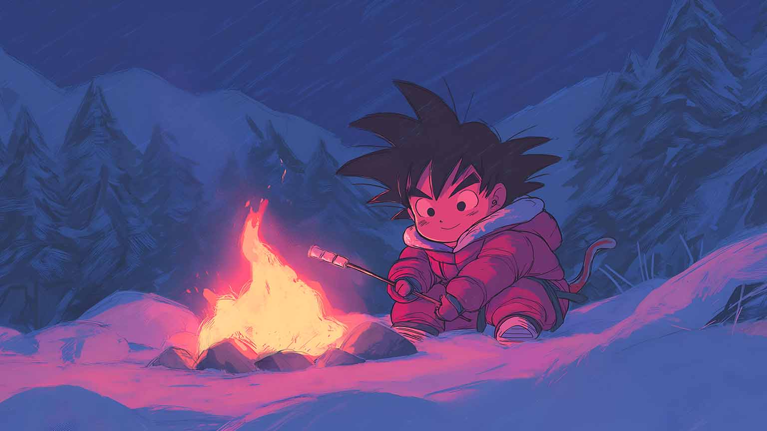 Free Dragon Ball Goku Warm Winter Fire Desktop Wallpaper