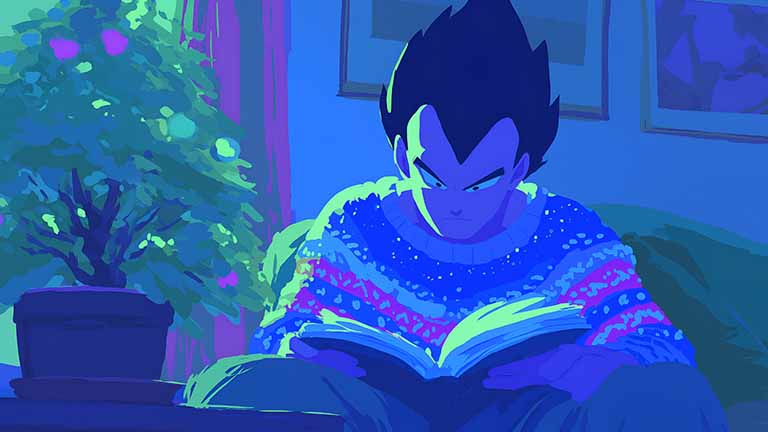 Dragon Ball Vegeta Reading Book In Lofi Room Desktop Wallpaper