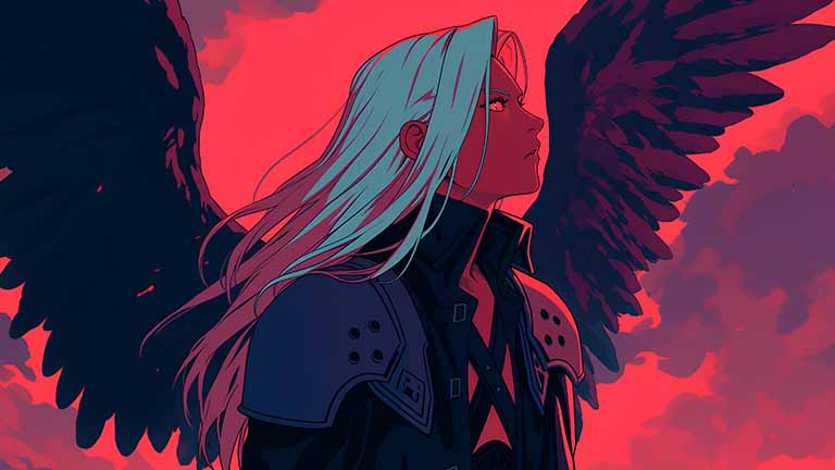 Free Sephiroth Black Wing Red Sky 4K Desktop Wallpaper