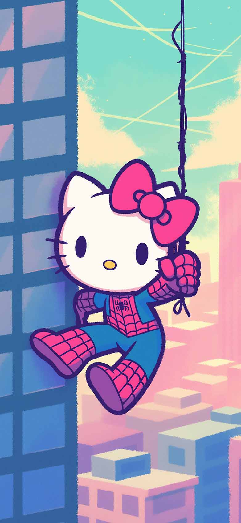 Hello Kitty x Spider-Man Kawaii Crossover Wallpapers iPhone HD