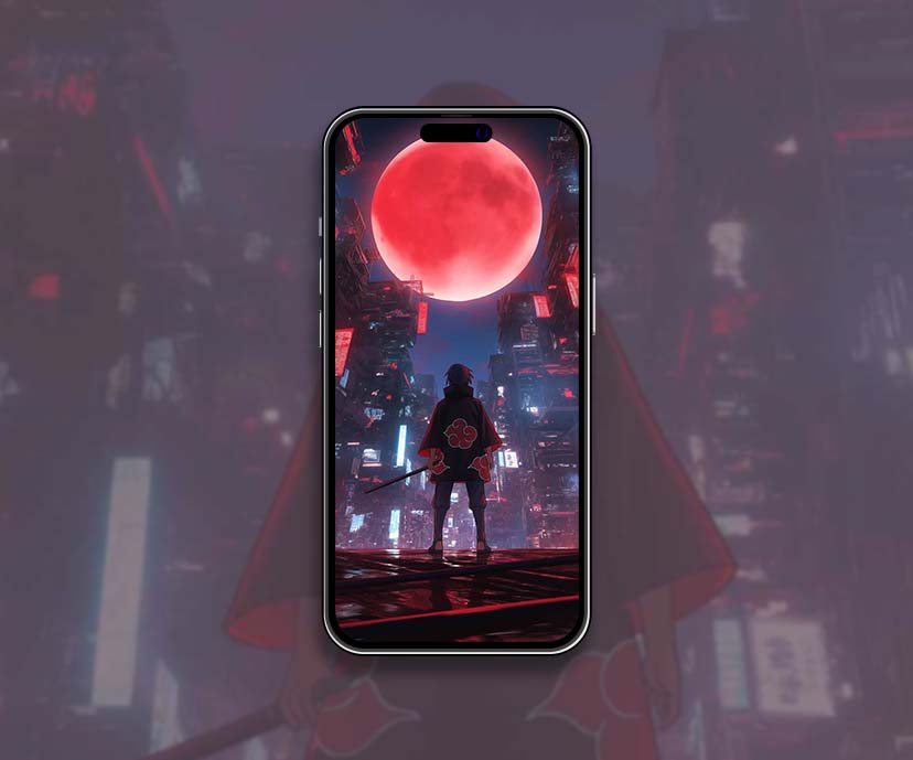 Itachi Uchiha Akatsuki Cyberpunk Red Moon Wallpapers iPhone