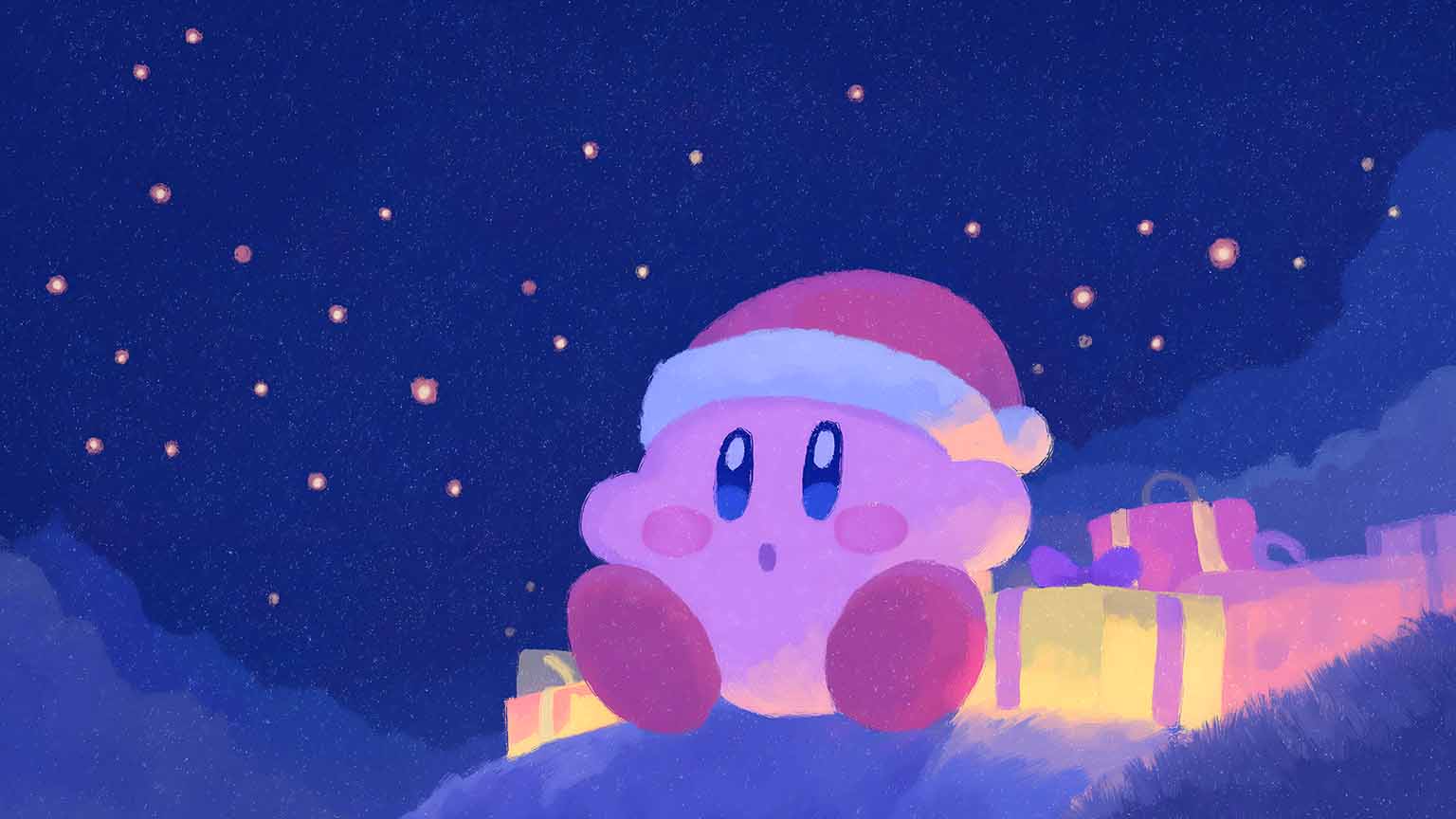 Free Kirby Santa Hat Among Presents Desktop Wallpaper 4k