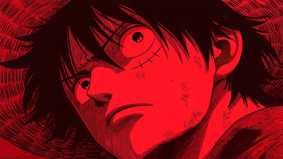 Luffy Straw Hat Red Glare Intense Look Desktop Wallpaper 4K