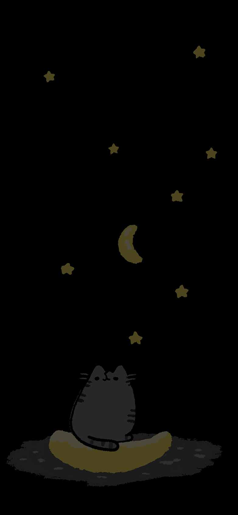 Pusheen Cat Moon and Stars Cute Black Wallpapers - HD Wallpaper