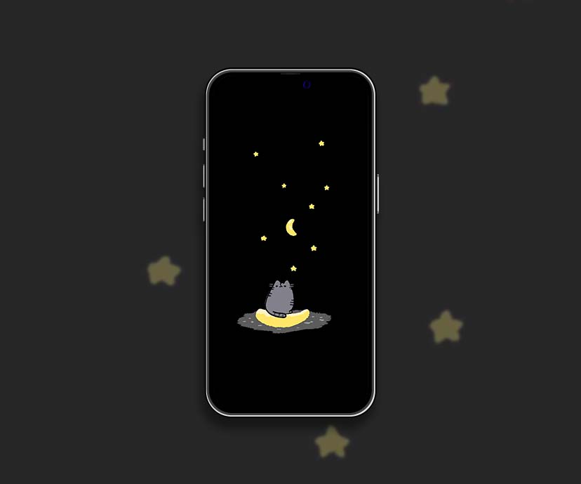 Pusheen Cat Moon and Stars Cute Black Wallpapers - HD Wallpaper