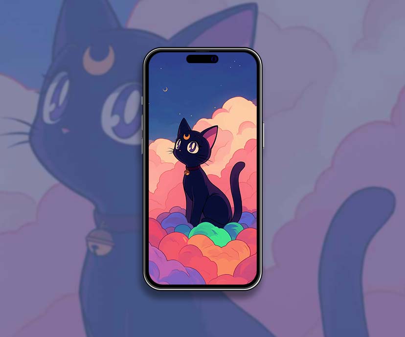 Sailor Moon Luna Cat Pastel Clouds Wallpapers - Free Wallpapers
