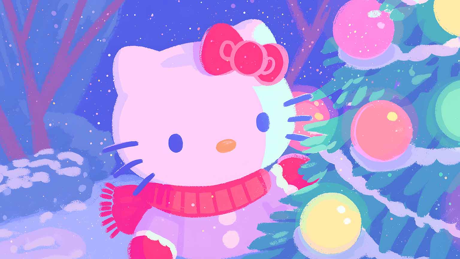 Sanrio Hello Kitty Decorating Christmas Tree Desktop Wallpaper
