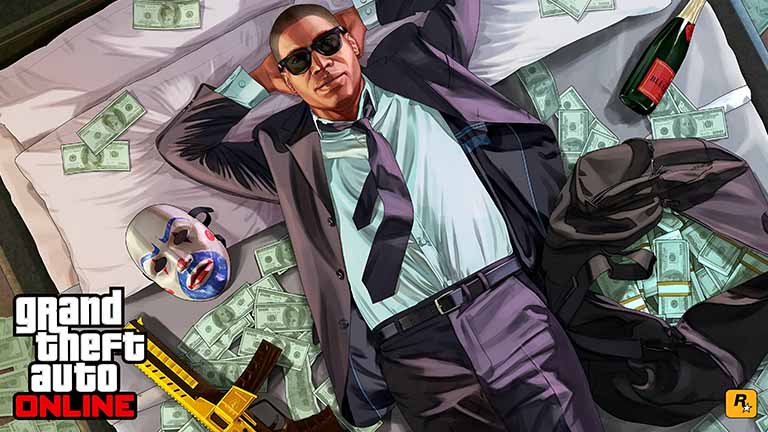 Free GTA V Franklin Lying On Money Desktop Wallpaper