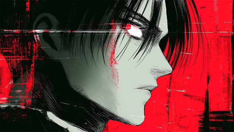 Levi Ackerman Red Glitch Profile Desktop Wallpaper - 4K Wallpaper