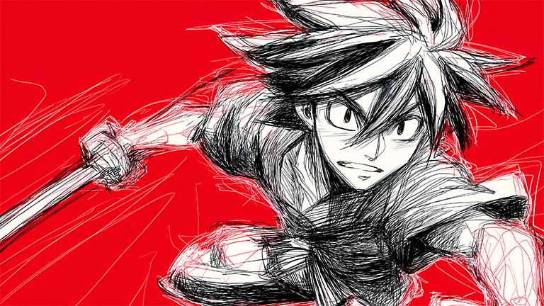 Rough Sketch Anime Swordsman Red Ink Art Desktop Wallpaper