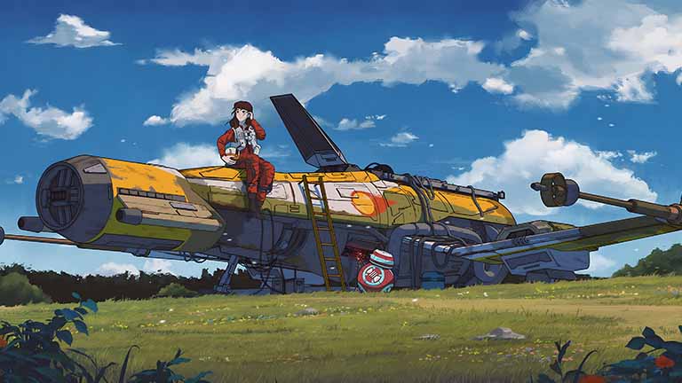Star Wars Ghibli Style Pilot Resting On X-Wing Desktop Wallpaper