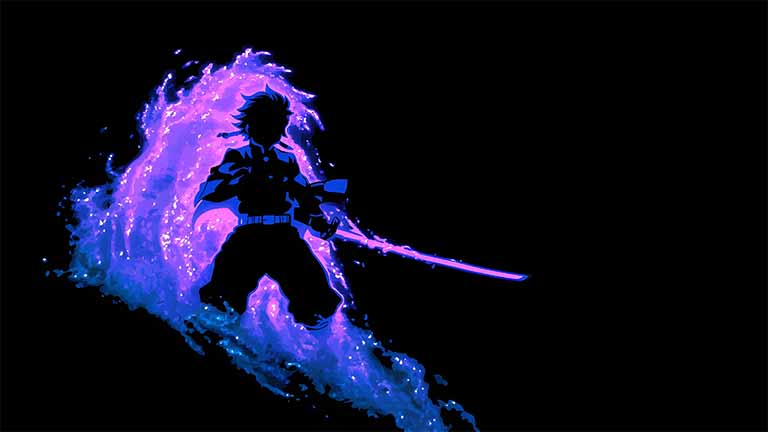 Tanjiro Water Breathing Neon Silhouette Desktop Wallpaper 4K